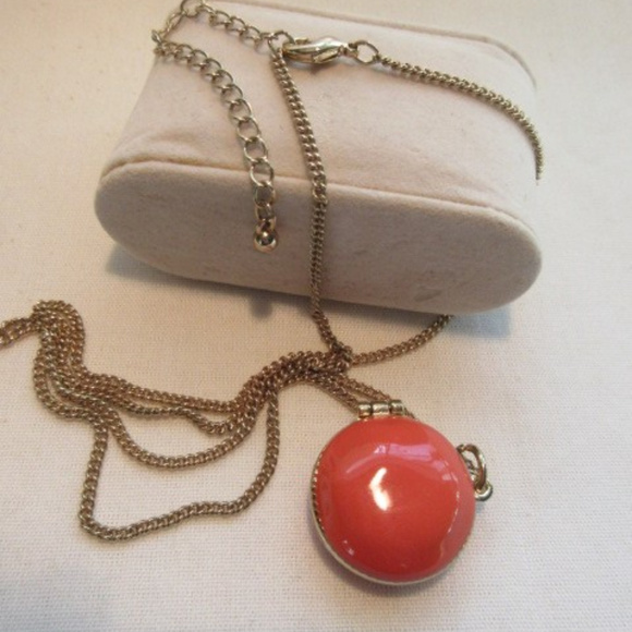 Jewelry | Round Coral Locket With Chain Link Necklace | Poshmark